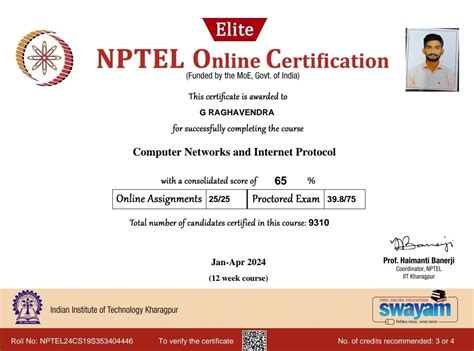 I Am Pleased To Announce That I Have Successfully Completed The Nptel Course In Computer