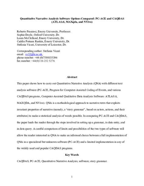 Pdf Quantitative Narrative Analysis Software Options Compared Pc Ace And Caqdas Atlas Ti