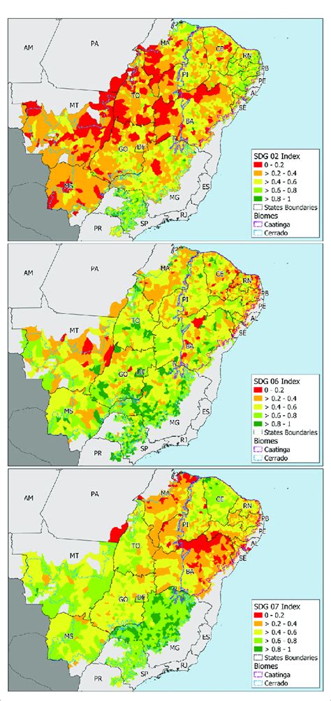 A Sdg 2 Index Map B Sdg 6 Index Map And C Sdg 7 Index Map