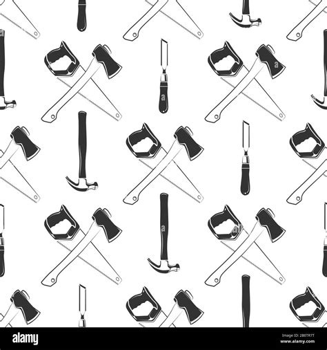 Carpentry Seamless Pattern With Hammer Ax Saw Background With Carpentry Instruments Vector