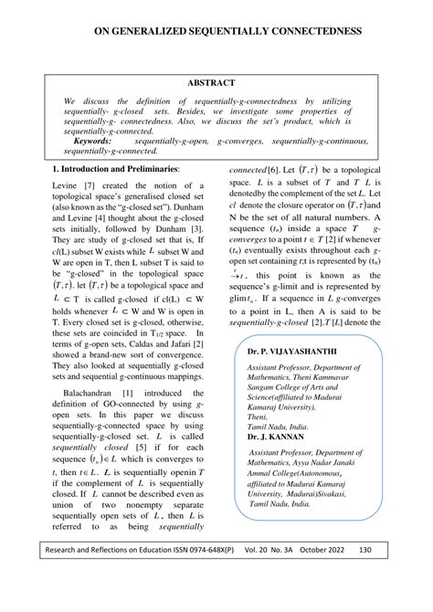 Pdf On Generalized Sequentially Connectedness