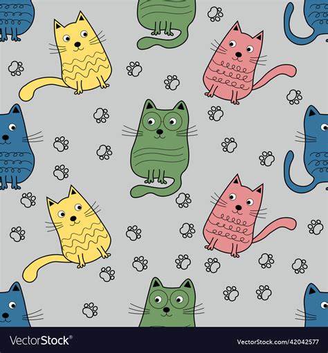 Texture Cats And Foot On Grey Background Vector Image