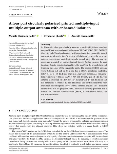 Pdf A Four Port Circularly Polarized Printed Multiple‐input Multiple