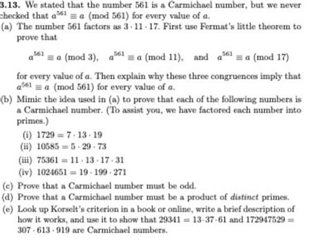 solved 3 13 we stated that the number 561 is a carmichael