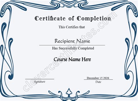 Editable Certificate Of Completion Editable Completion Certificate T