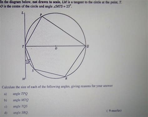 Solved In The Diagram Below Not Drawn To Scale Lm Is A Tangent To The Circle At The Point 7