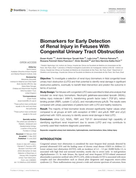 Pdf Biomarkers For Early Detection Of Renal Injury In Fetuses With