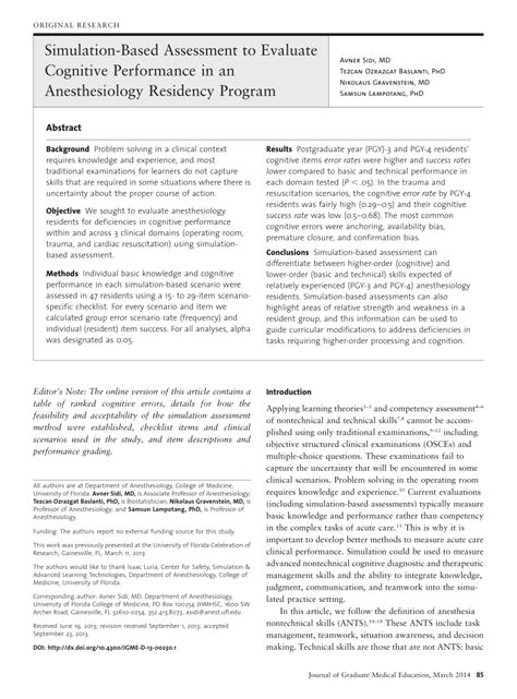 Pdf Simulation Based Assessment To Evaluate Cognitive Performance In