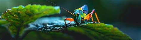 Colorful Grasshopper On Green Leaf Macro Photography Premium Ai Colorful Grasshopper On Green Leaf Macro Photography Premium Ai