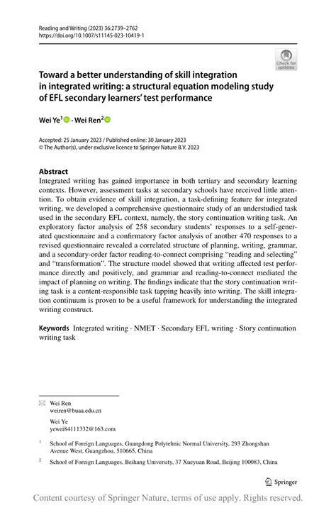 Toward A Better Understanding Of Skill Integration In Integrated Writing A Structural Equation