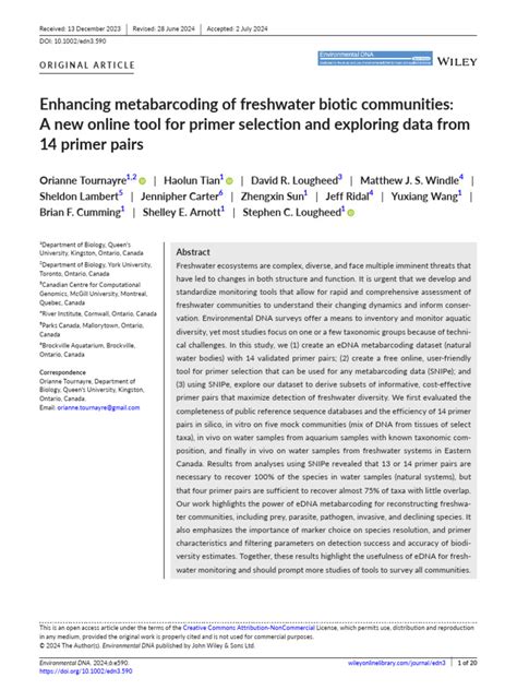 Enhancing Metabarcoding Of Freshwater Biotic Communities A New Online