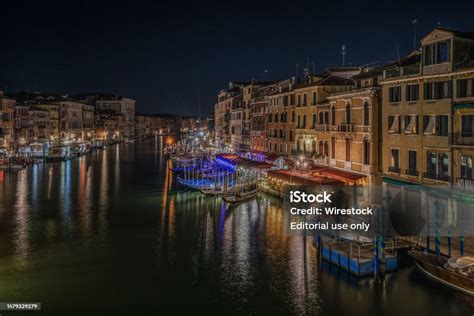 Night View Of The Grand Canal Seen From Rialto Bridge Venice I Stock