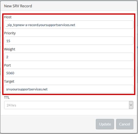 Add Support Services SRV Records DNS