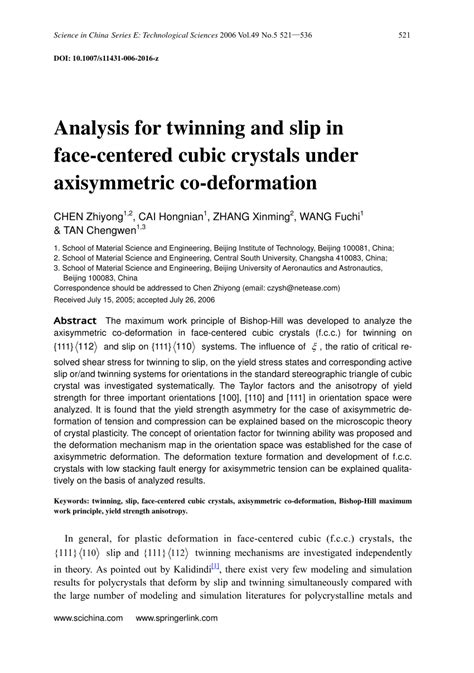 Pdf Analysis For Twinning And Slip In Face Centered Cubic Crystals Under Axisymmetric Co