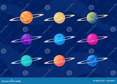 Planets Set Icons In Outline Style Big Collection Of Planets Vector Symbol Stock Illustration