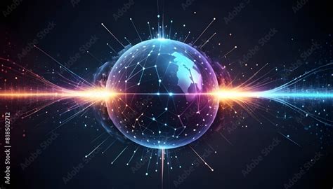 Abstract Tech Background With Digital Particles Explosion Quantum Core