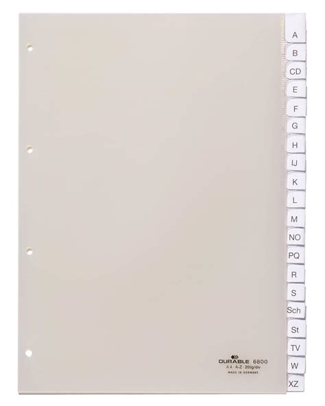 Index A4 20 Part A Z Sealed With Cover Sheet Punched 80x80x80 Mm DURABLE