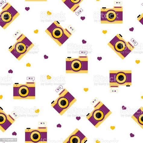 벡터 일러스트입니다 마음 처럼 카메라와 함께 완벽 한 패턴입니다 카메라 아이콘 요소 처럼입니다 평면 스타일 겉창에 대한 스톡