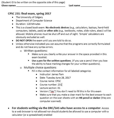 cpsc 231 final exam information