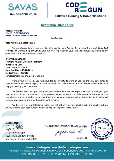 Kasturi Uma Maheswari On Linkedin Codebegun Internship