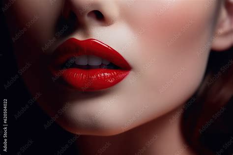 Sexy Female Lips With Red Lipstick Close Up Concept Of Female Beauty