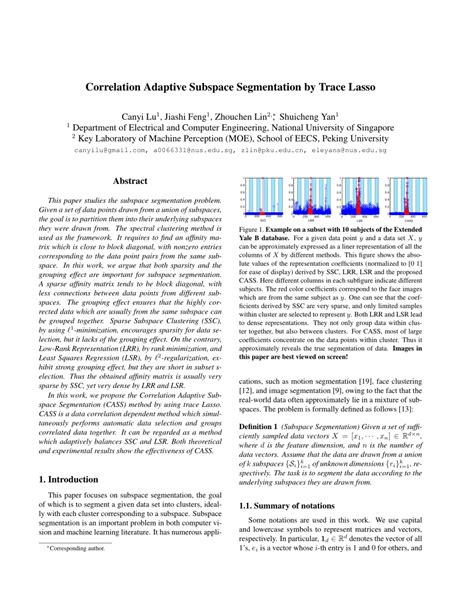 Pdf Correlation Adaptive Subspace Segmentation By Trace Lasso