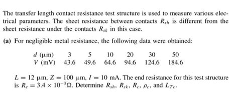 Solved The Transfer Length Contact Resistance Test Structure