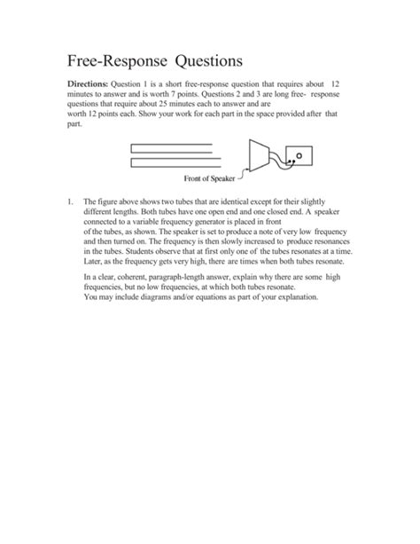 Physics Free Response Questions Resonance And Collisions