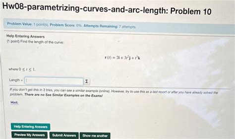 Solved Hw Parametrizing Curves And Arc Length Problem Chegg