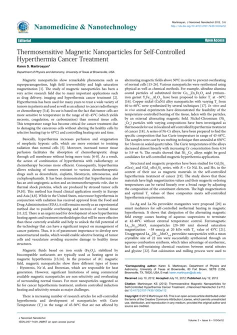 Pdf Thermosensitive Magnetic Nanoparticles For Self Controlled Hyperthermia Cancer Treatment