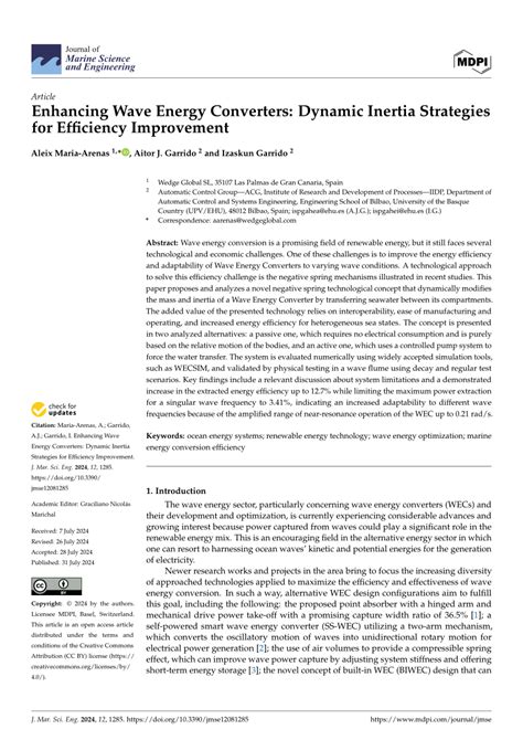 Pdf Enhancing Wave Energy Converters Dynamic Inertia Strategies For Efficiency Improvement