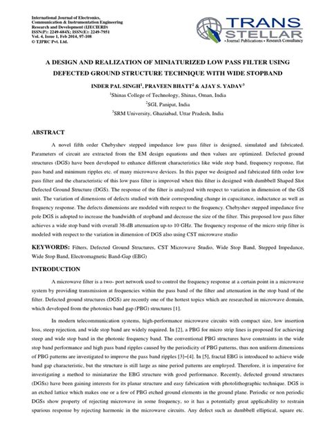 Pdf A Design And Realization Of Miniaturized Low Pass Filter Using Defected Ground Structure