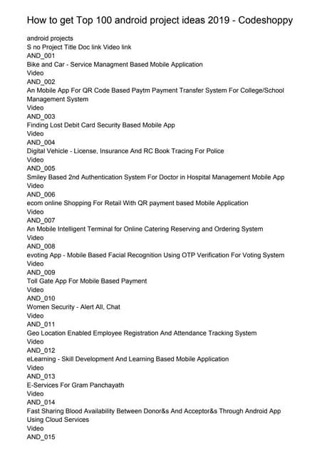 How To Get Top 100 Android Project Ideas 2019 Codeshoppy Pdf