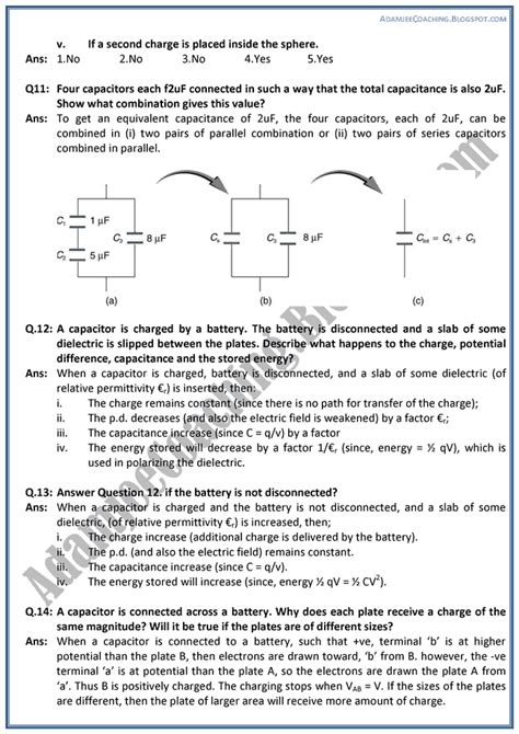 Adamjee Coaching Electrostatics Question Answers Physics Xii