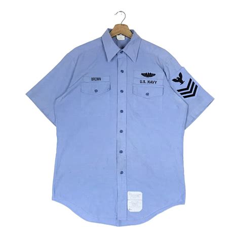 Vintage Vintage 90s Us Navy Uniform Button Up Shirt With Patches