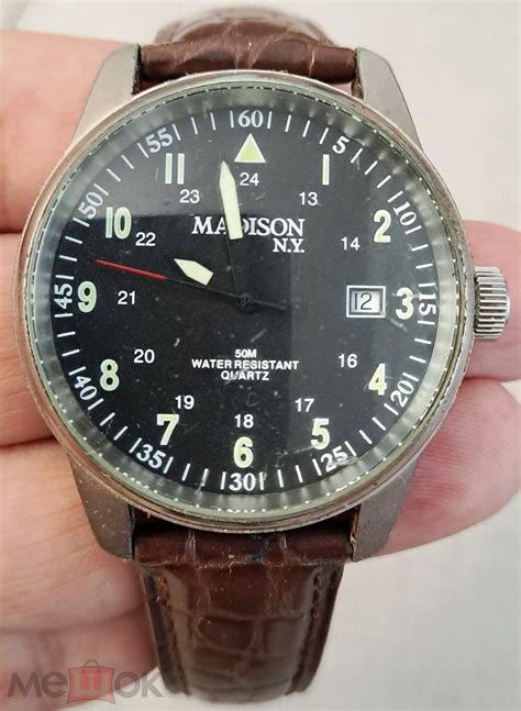 Часы мужские кварцевые Madison календарь дата с кожаным ремешком На отличном ходу