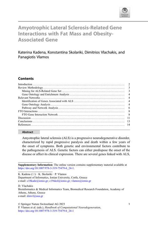Pdf Amyotrophic Lateral Sclerosis Related Gene Interactions With Fat Mass And Obesity