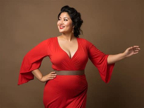 Asian 40 Year Old Plus Size Woman Emotional Dynamic Pose Premium Ai