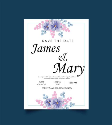 꽃 의 결혼식 초대 카드 템플릿 프리미엄 벡터
