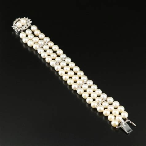 Vintage 14k Pearl And Diamond Bracelet Ebth