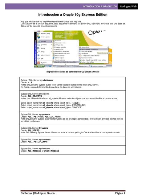 Introduccion Oracle 10g Express Edition Pdf Servidor Sql De Microsoft Tecnología Digital