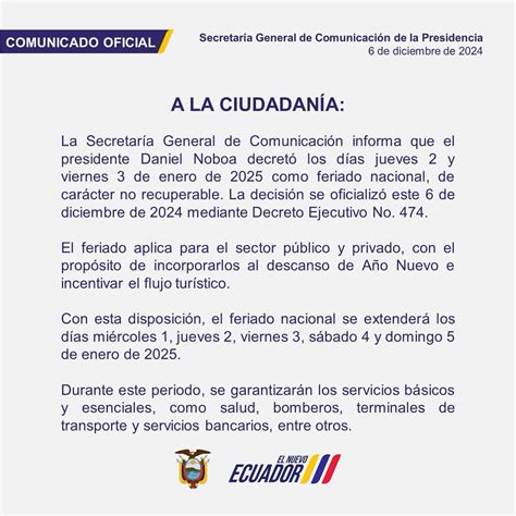 Gobierno Decreta Feriado Nacional Del 2 Y 3 De Enero De 2025 Eco