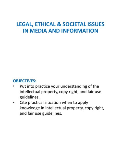 Lesson 7 Legal Ethical Societal Issues In Media And Information Pdf