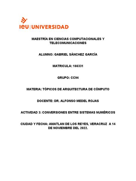 Actividad 3 Conversiones Entre Sistemas Numéricos Pdf Codificaciones Notación Matemática