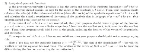 Solved Analysis Of Quadratic Functions In This Problem Chegg