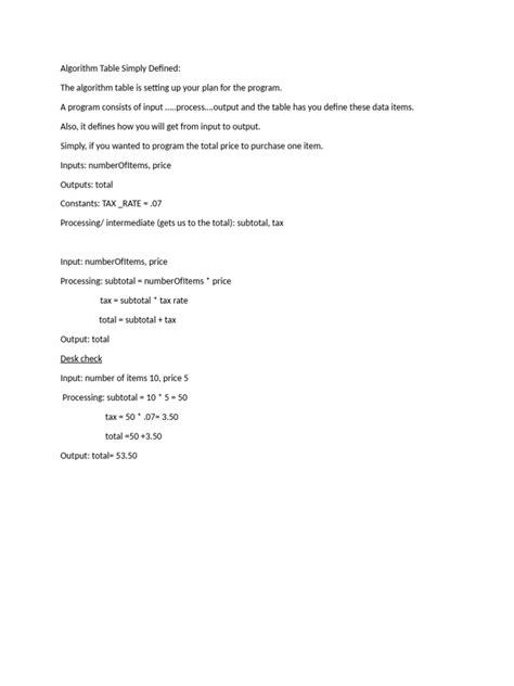 Algorithm Table Simply Defined Pdf