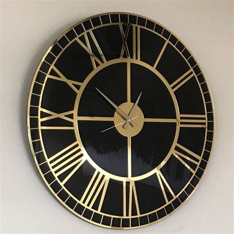 Black Gold Large Wall Clock Mirror Clock Gold Colored Roman Numerals