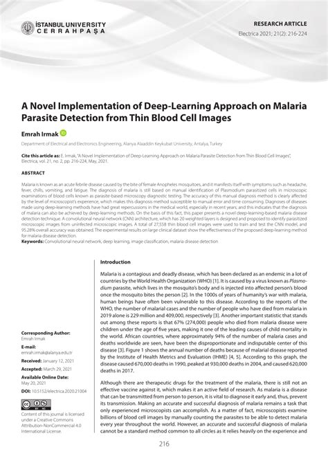 Pdf A Novel Implementation Of Deep Learning Approach On Malaria Parasite Detection From Thin