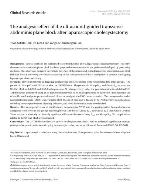 Pdf The Analgesic Effect Of The Ultrasound Guided Transverse Abdominis Plane Block After