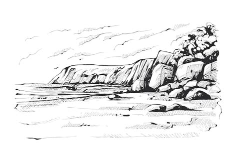Premium Vector Sketch Of The Rocky Coast Hand Drawn Vector Illustration